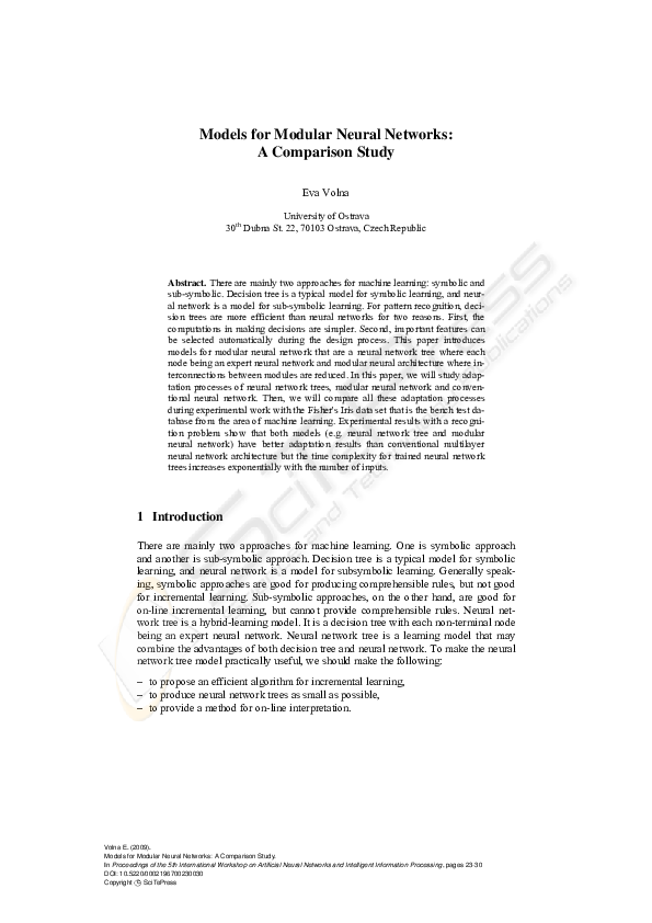 (PDF) Models for Modular Neural Networks: A Comparison Study