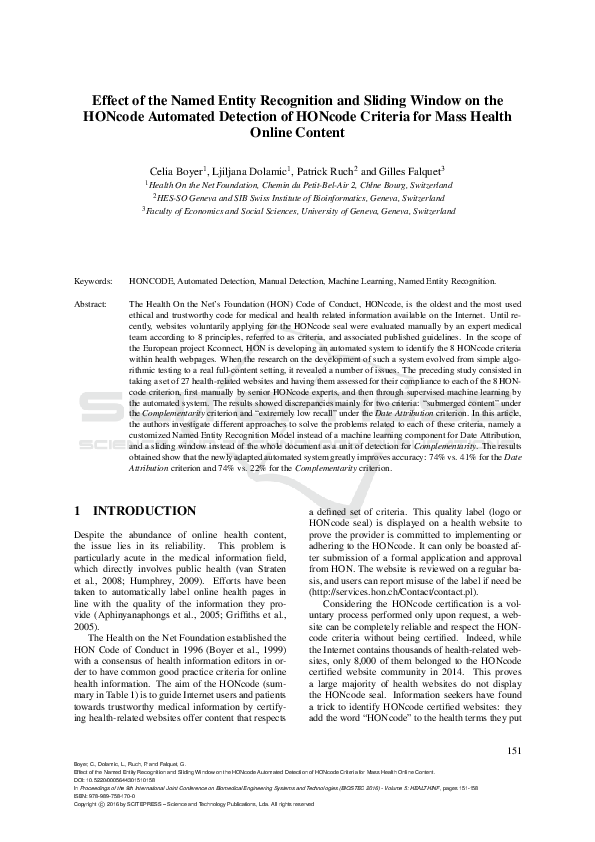 Pdf Effect Of The Named Entity Recognition And Sliding Window On The