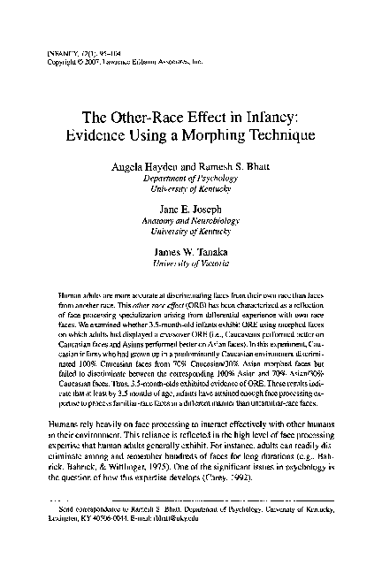 (PDF) The Other-Race Effect in Infancy: Evidence Using a Morphing Technique