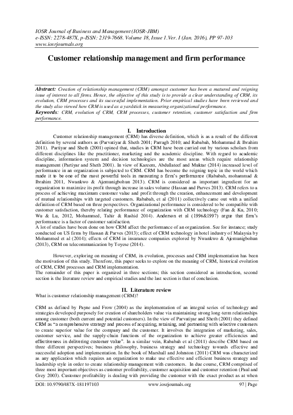 (PDF) Customer Relationship Management and Firm Performance