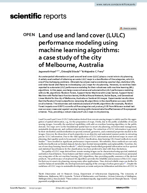 (PDF) Land use and land cover (LULC) performance modeling using machine learning algorithms: a ...