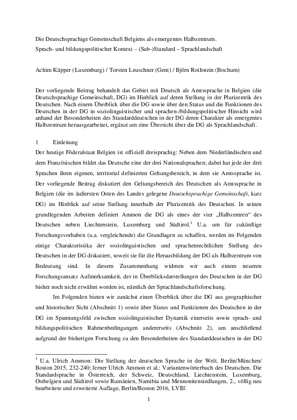 (PDF) Die Deutschsprachige Gemeinschaft Belgiens als emergentes ...