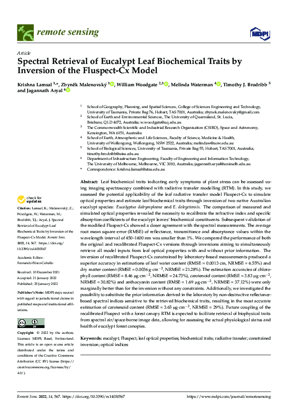 (PDF) Spectral Retrieval of Eucalypt Leaf Biochemical Traits by ...