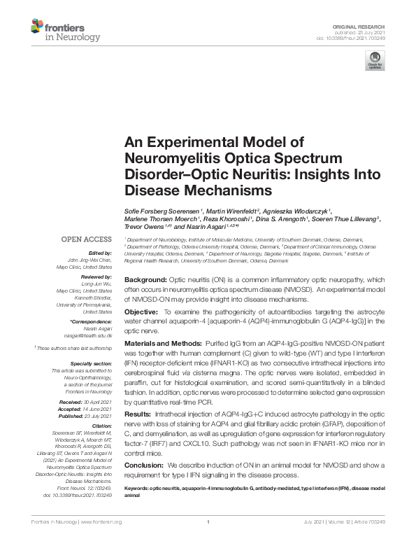 (PDF) An Experimental Model of Neuromyelitis Optica Spectrum Disorder–Optic Neuritis: Insights ...