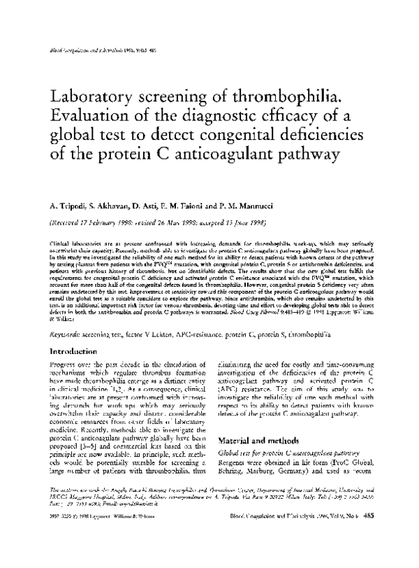 (PDF) Laboratory screening of thrombophilia. Evaluation of the ...
