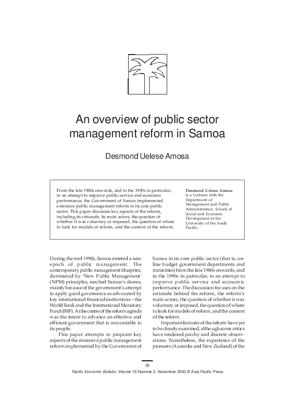 (PDF) An overview of public sector management reform in Samoa