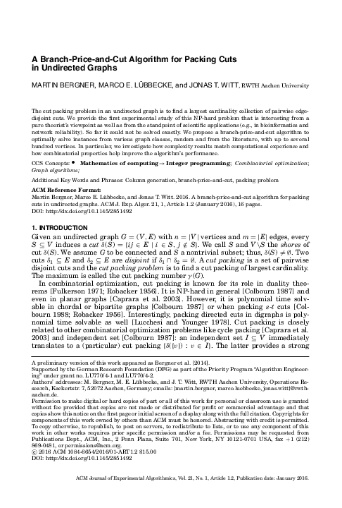 (PDF) A Branch-Price-and-Cut Algorithm for Packing Cuts in Undirected Graphs