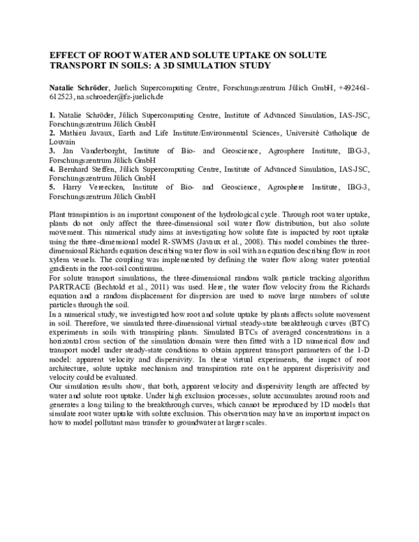 (PDF) Effect of Root Water and Solute Uptake on Apparent Soil ...
