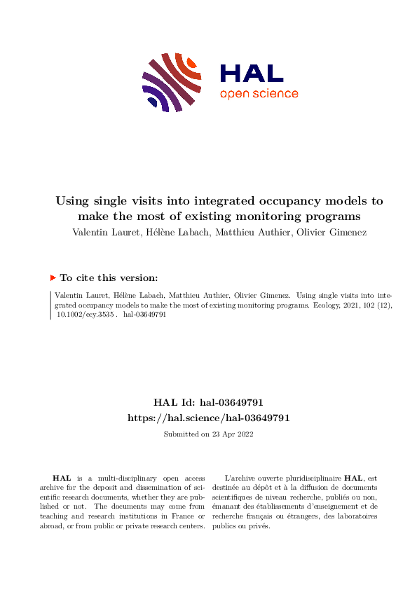 (PDF) Using single visits into integrated occupancy models to make the most of existing ...