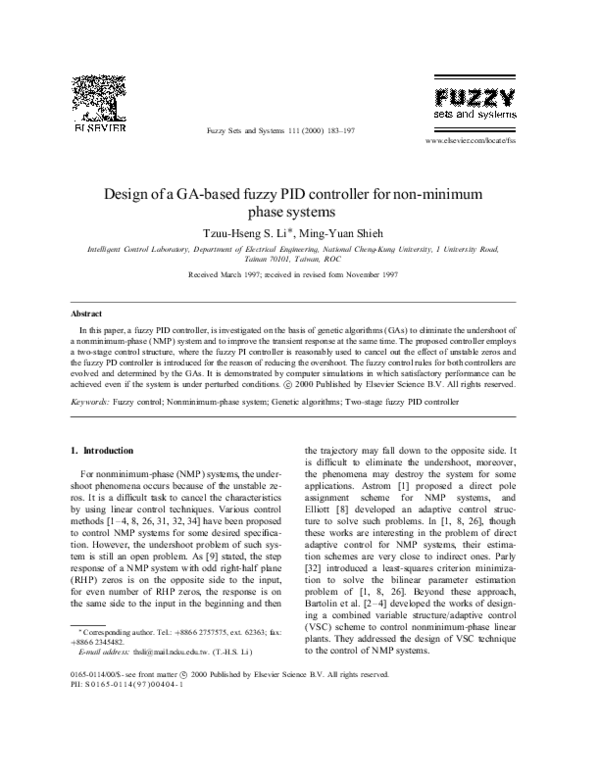Pdf Design Of A Ga Based Fuzzy Pid Controller For Non Minimum Phase