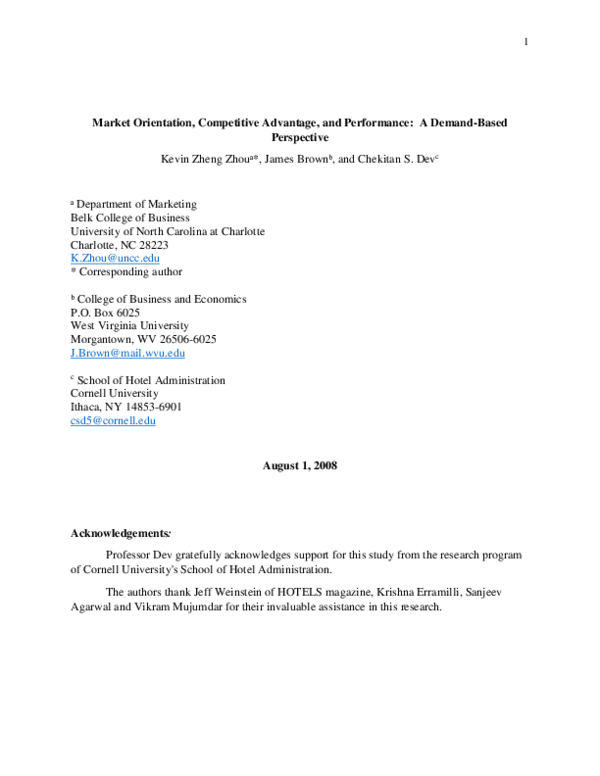 (PDF) Market orientation, competitive advantage, and performance: A ...