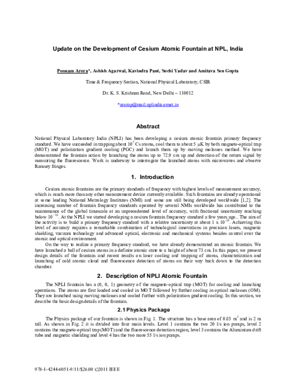 (PDF) Update on the development of cesium atomic fountain at NPL, India ...