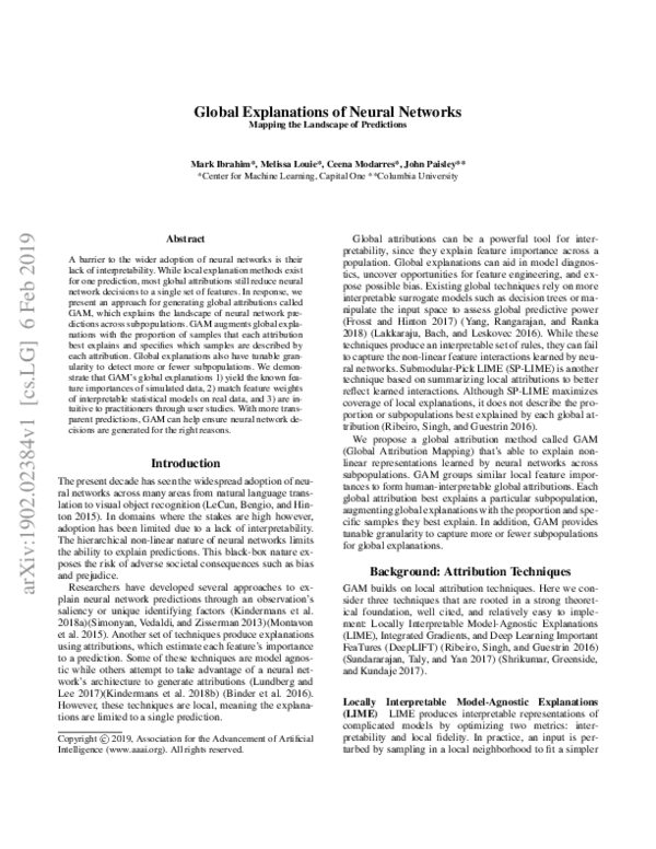 (PDF) Global Explanations of Neural Networks: Mapping the Landscape of Predictions