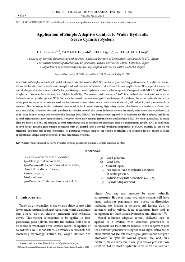 (PDF) Application of simple adaptive control to water hydraulic servo ...