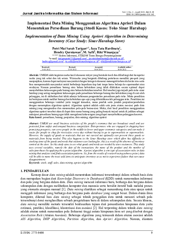 (PDF) Implementasi Data Mining Menggunakan Algoritma Apriori Dalam Menentukan Persediaan Barang
