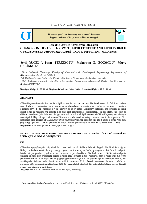 (PDF) Changes in the Cell Growth, Lipid Content and Lipid Profile of ...