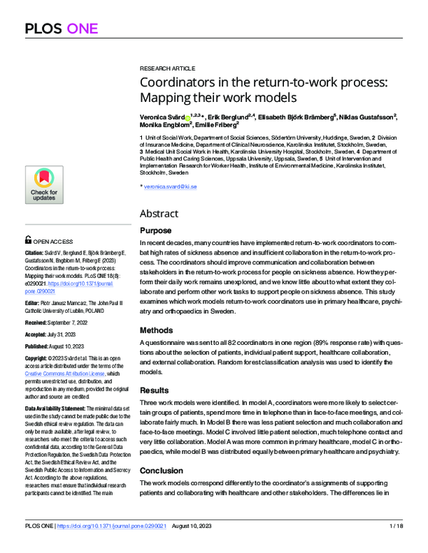 (PDF) Coordinators in the return-to-work process: Mapping their work models