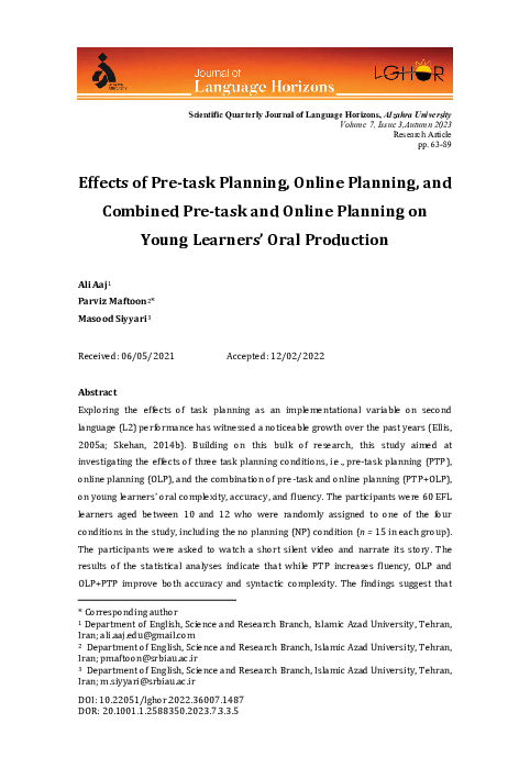(PDF) Effects of Pre-task Planning, Online Planning, and Combined Pre ...