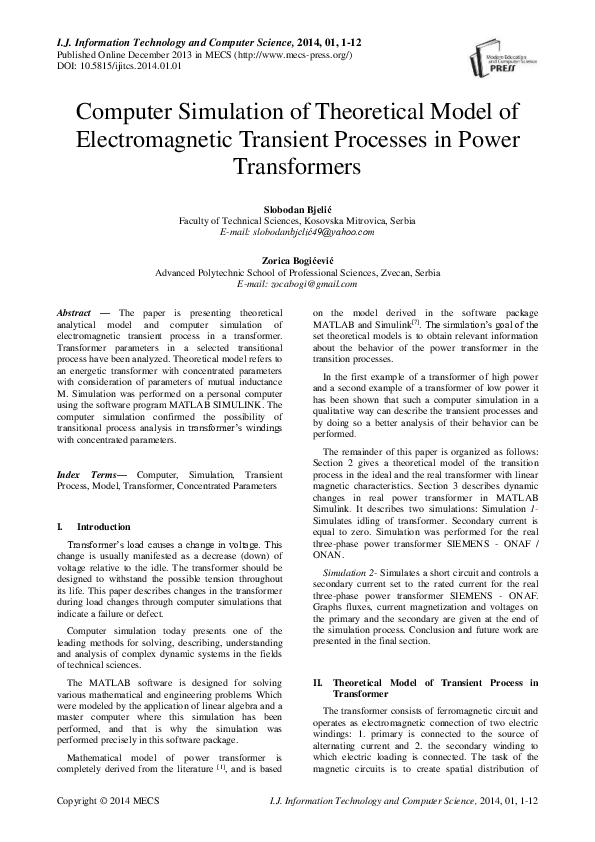 (PDF) Computer Simulation of Theoretical Model of Electromagnetic Transient Processes in Power ...
