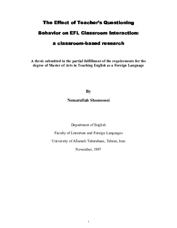 Pdf The Effect Of Teachers Questioning Behavior On Efl Classroom