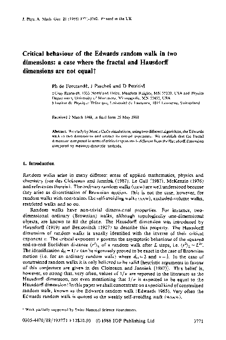 (PDF) Critical behaviour of the Edwards random walk in two dimensions ...