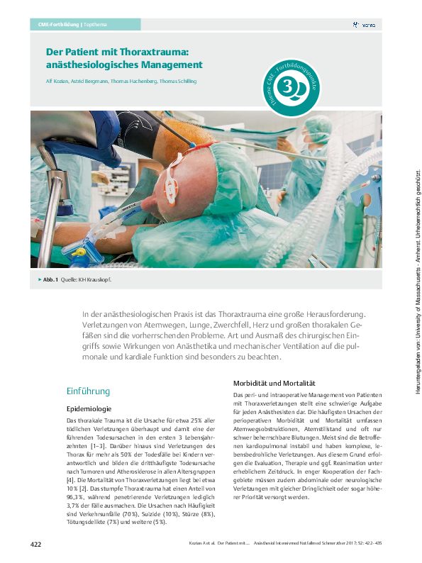 (PDF) Der Patient mit Thoraxtrauma: anästhesiologisches Management