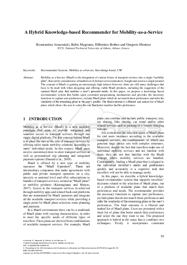 (PDF) A Hybrid Knowledge-based Recommender for Mobility-as-a-Service