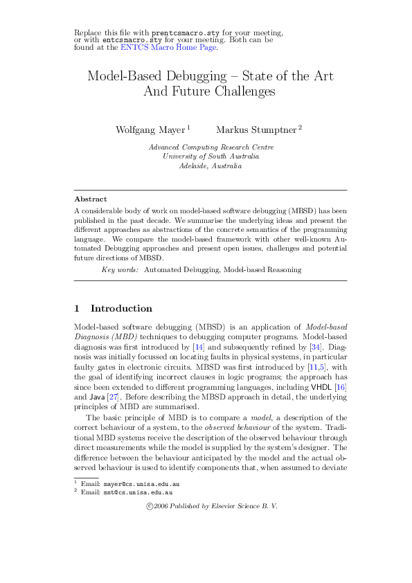 (PDF) Model-Based Debugging – State of the Art And Future Challenges