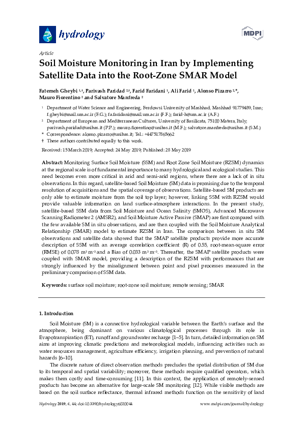 (PDF) Soil Moisture Monitoring in Iran by Implementing Satellite Data into the Root-Zone SMAR ...