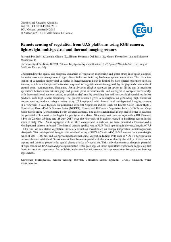 (PDF) Remote sensing of vegetation from UAS platforms using RGB camera, lightweight ...
