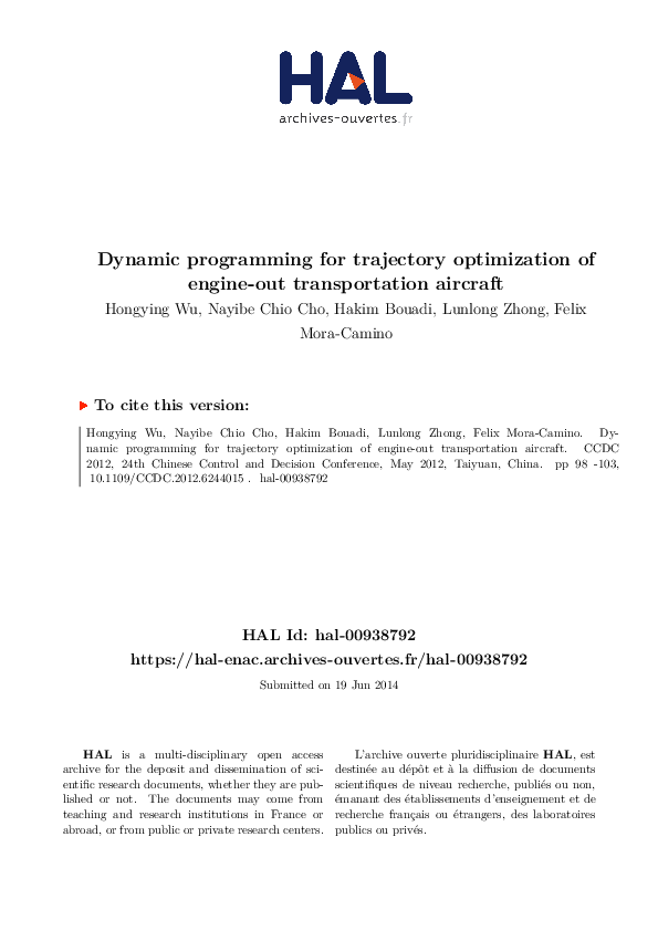 Pdf Dynamic Programming For Trajectory Optimization Of Engine Out Transportation Aircraft