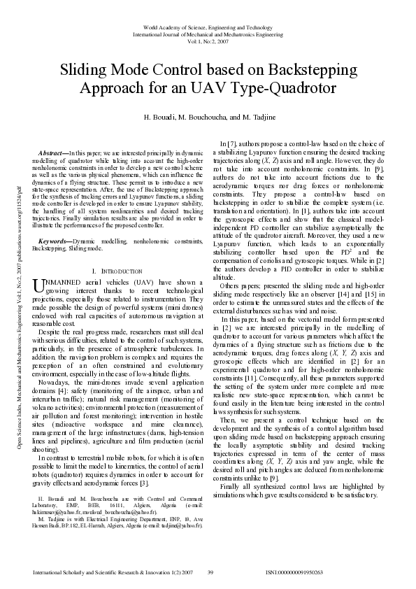 (PDF) Sliding Mode Control Based On Backstepping Approach For An Uav Type-Quadrotor