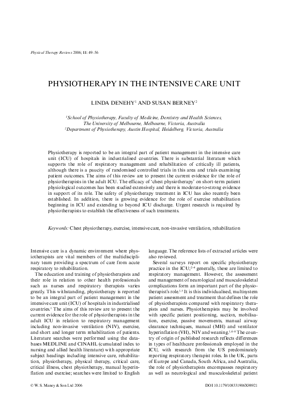 (PDF) Physiotherapy in the intensive care unit