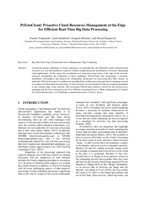 (PDF) PrEstoCloud: Proactive Cloud Resources Management at the Edge for Efficient Real-Time Big ...