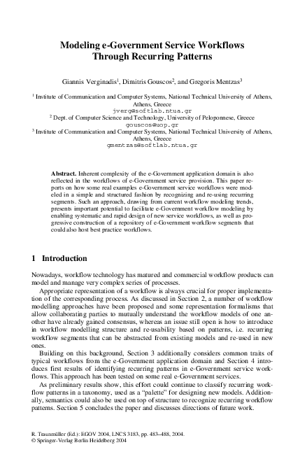 (PDF) Modeling e-Government Service Workflows Through Recurring Patterns | Gregoris Mentzas ...