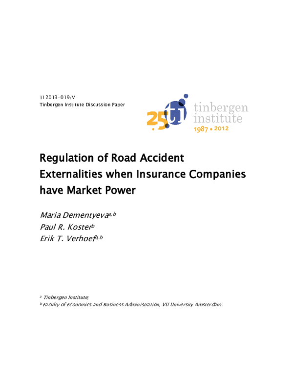 (PDF) Regulation of road accident externalities when insurance ...