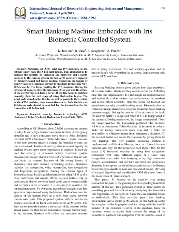 (PDF) Smart Banking Machine Embedded with Iris Biometric Controlled System