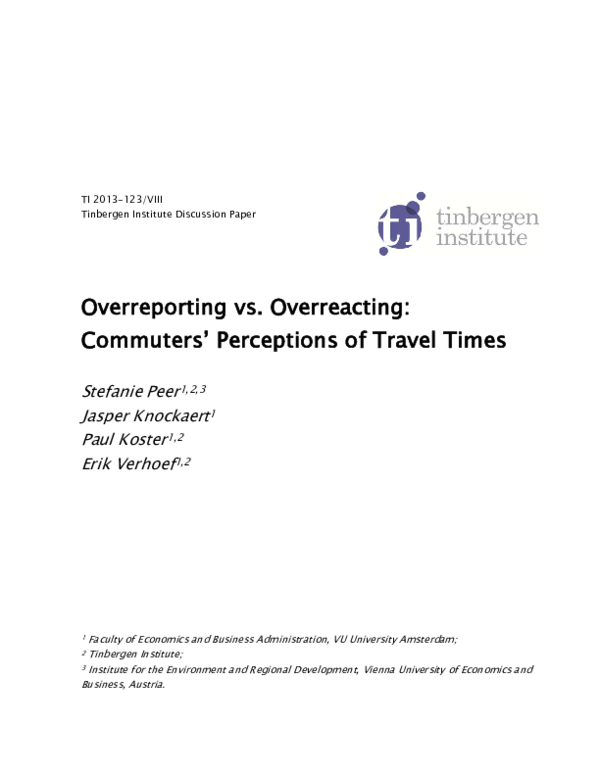 (PDF) Overreporting vs. Overreacting: Commuters' Perceptions of Travel ...