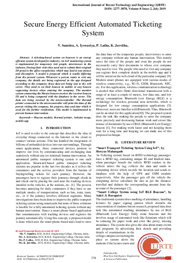 (PDF) Secure Energy Efficient Automated Ticketing System