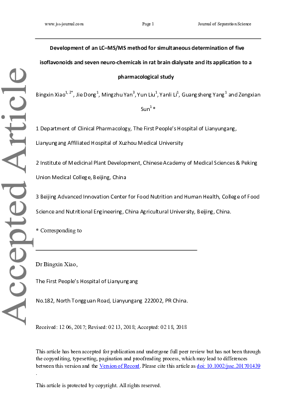 Pdf Development Of A Lc Ms Ms Method For The Simultaneous