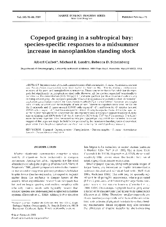 (PDF) Copepod grazing in a subtropical bay:species-specific responses ...