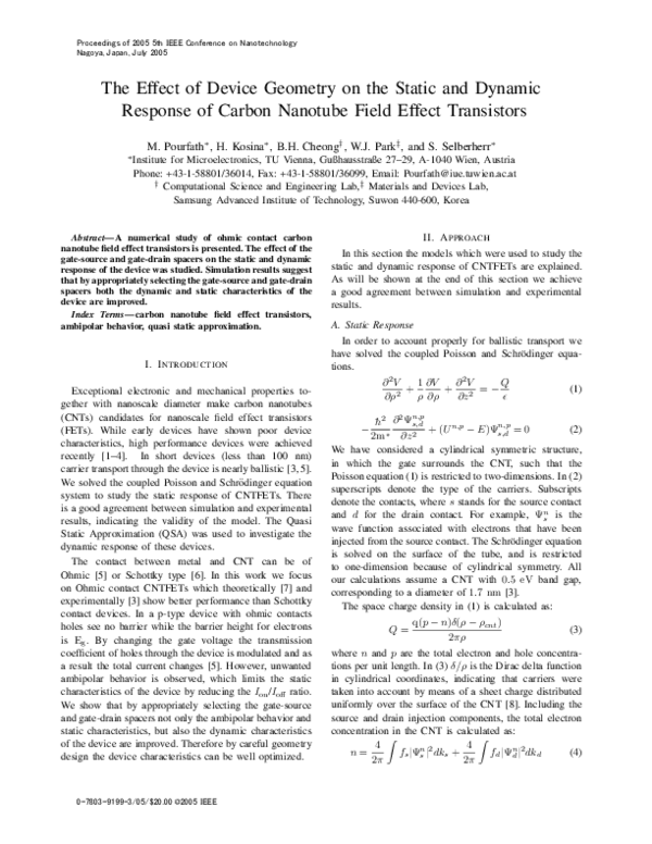 (PDF) The effect of device geometry on the static and dynamic response of carbon nanotube field ...