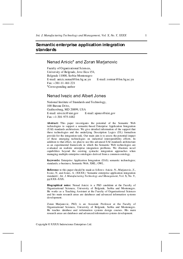 (PDF) Semantic enterprise application integration standards