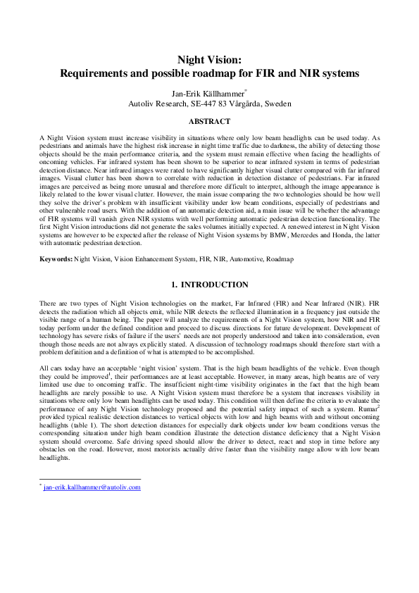 (PDF) Night vision: requirements and possible roadmap for FIR and NIR ...