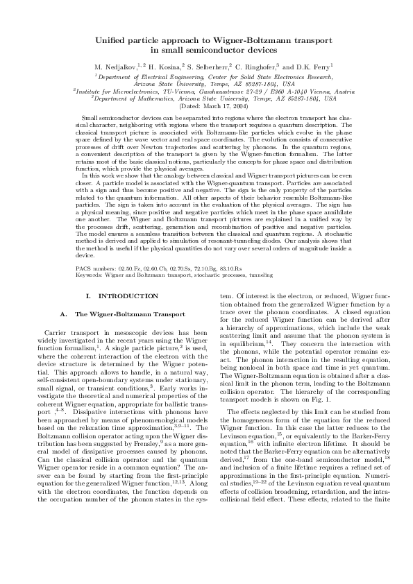 Pdf Unified Particle Approach To Wigner Boltzmann Transport In Small Semiconductor Devices