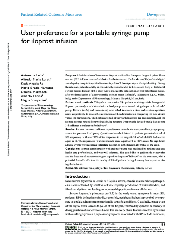(PDF) User preference for a portable syringe pump for iloprost infusion