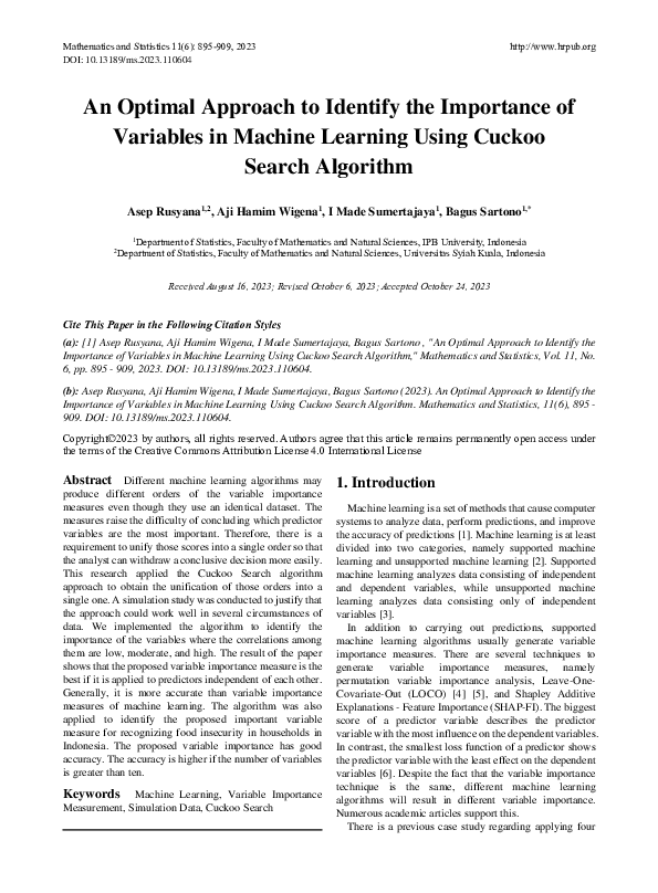 Pdf An Optimal Approach To Identify The Importance Of Variables In Machine Learning Using