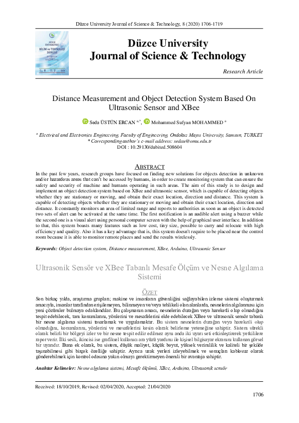 (PDF) Distance Measurement and Object Detection System Based On Ultrasonic Sensor and XBee