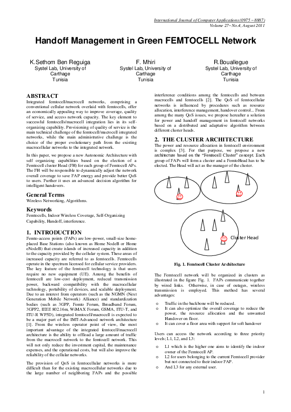 (PDF) Handoff Management in Green FEMTOCELL Network