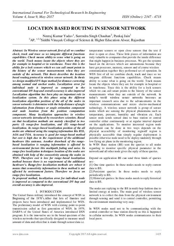 (PDF) Location Based Routing in Sensor Network